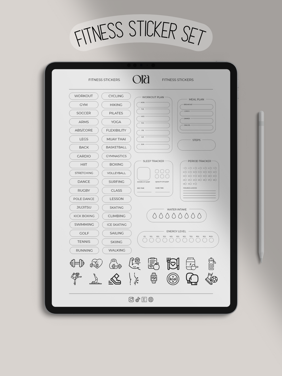FITNESS STICKER SET | DIGITAL STICKERS – Ora Papers